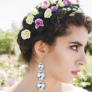 Vintage Disco Ball Dangle Earrings for Women 60's Earrings Silver Gold 70's Disco Ball Earrings Halloween Earrings Jewelry (Style B Silver)