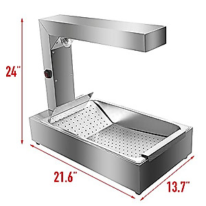 ZXMOTO French Fry Warmer Dump Station 21.6"x13.7" 1000W Commercial Electric Food Warmer Fry Heat Lamp Stainless Steel Countertop French Fry Display Warmer w/Removable Oil Filter Pan