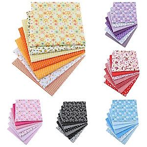 7Pcs Top Purple Cotton Craft Fabric Bundle Squares Patchwork DIY Sewing Scrapbooking Quilting Floral Dot Pattern Craft and Hobby Fabric 10" x 10" (25cm x 25cm)
