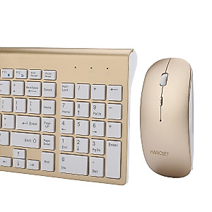 Wireless Keyboard and Mouse Combo, Haricset Full-Sized Ultra-Compact 2.4G Stable Connection Keyboard with Number Keypad and Adjustable DPI Mouse for Windows, Mac OS Office Computer (Gold)