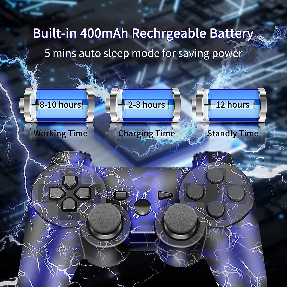 CFORWARD Wireless Controller, Game Controller Compatible for Play3 Controller, Wireless Bluetooth Gamepad with Charger Cable Thumb Grips