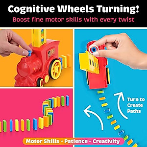 160 Domino Train Set Boys Girls Birthday Gift Toy Creative for Ages 3 4 5 6 7 8 9 10 Montessori Domino Machine Automatic Rally Setter auto Block Toys Experience Laying Stacker Game Colorful Tracks