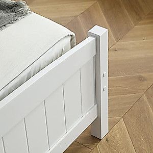 ZKTYQUIHE Wooden Bed,Queen Pine Single-Layer Core Vertical Stripe Full-Board Curved Headboard with The Same Bed Tail, White