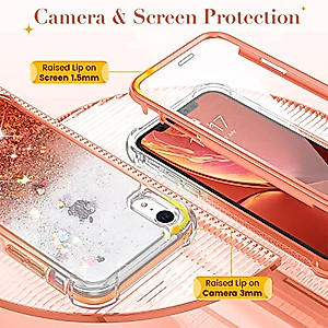 Ruky iPhone XR Case, Glitter Clear Full Body Rugged Liquid Cover with Built-in Screen Protector Shockproof Protective Girls Women Case for iPhone XR Cases 6.1 inches 2018 (Gradient Coral)