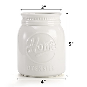 Peohud 3 Pack Mason Jar Utensil Holder, Ceramic Silverware Flatware Caddy, Cooking Utensil Crock Cutlery Storage Organizer for Kitchen Countertop, Decorative Spoon, Fork and Knife Holder