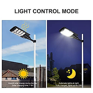 BLHKBAIKB Solar Street Light Outdoor,Dusk to Dawn 30000 Lumens Motion Sensor with Remote Control, IP67 Waterproof LED Solar Outdoor Light for Parking Lot,Garden,Street