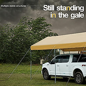 FINFREE 10 x 20 ft Heavy Duty Carport with 4 Sandbags, Car Canopy for Auto, Boat & Market Stall, Adjustable Height from 9.5 ft to 11 ft,Beige