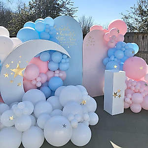 ADOINBY Pink Blue White Balloons, 70 Pcs 12 inch Pink Blue and White Balloons Confetti Latex Balloon with Ribbon for Gender Reveal Baby Shower Birthday Bridal Shower Wedding Party Decorations Supplies