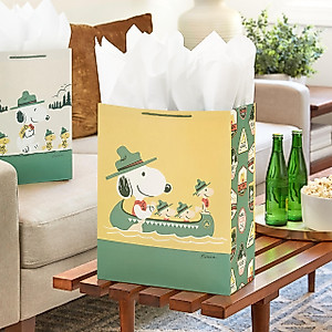 Hallmark Peanuts Gift Bag Bundle (2 Bags: 1 Large 13", 1 XL 15") Snoopy and Woodstock for Father's Day, Birthdays, Summer Camp