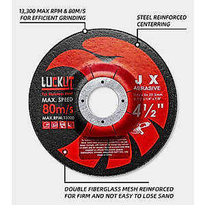 LUCKUT Grinding Wheels Grinding Discs 4-1/2'' x 1/4'' x 7/8'' Grinder Wheel Center Metal Aggressive Grinding for Angle Grinders-10 Pack