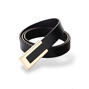 Women's Belt Soft Genuine Leather Belts Waist Belt Gold Solid Color Buckle Waistband For Pants, Jeans, Black, For Waist 28"- 34", Women Size S-M, 4-6