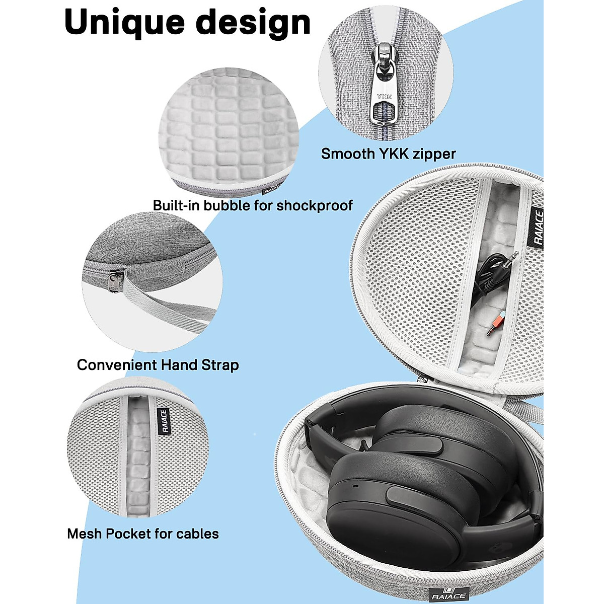 Hard Travel Carrying Case Compatible with Skullcandy Crusher Over-Ear Headphones. (Case Only, Not Include The Device)-Gray(Gray Lining)