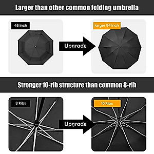 G4Free Large Umbrella 54 Inch Windproof Travel Umbrellas for Rain, Small folding Compact Reverse Umbrella with 10 Ribs Automatic Open Close (Black)