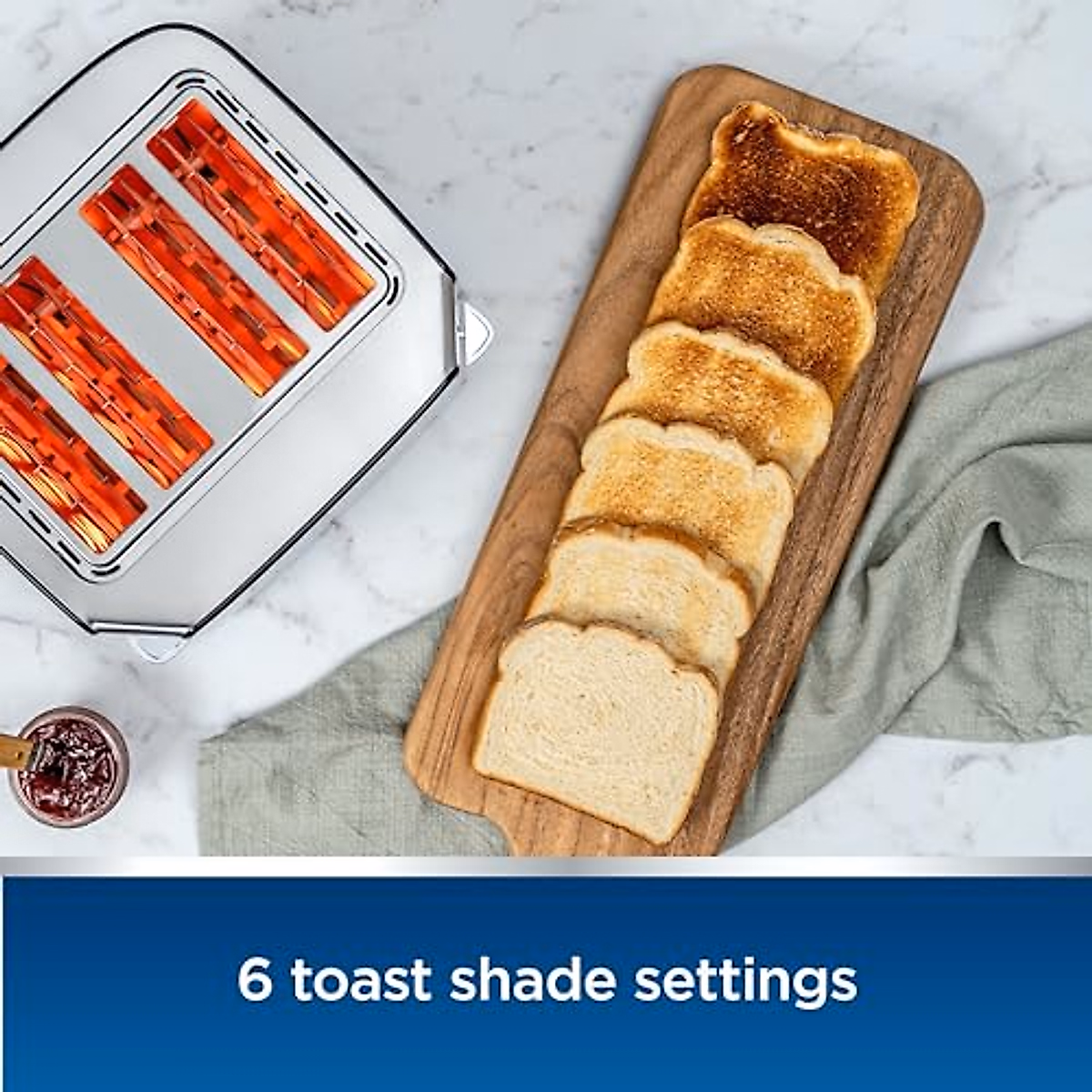 Oster 4-Slice Toaster, Touch Screen, Stainless Steel, Digital Timer, 6 Shade Settings, Easy to Clean, Removable Crumb Tray