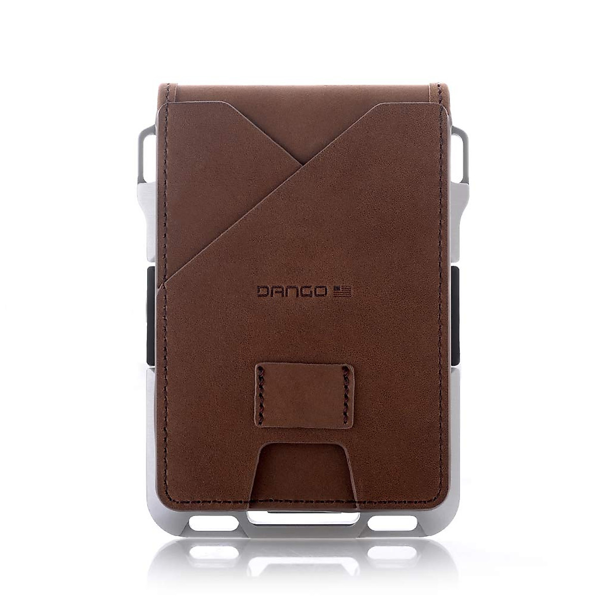 Dango Slim Minimalist Wallet for Men - RFID Blocking - Leather- Bifold, Rawhide/Raw Aluminum