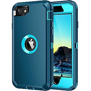 Mieziba for iPhone SE 2020 Case, [Built in Screen Protector] Heavy Duty Shockproof Dust [3 Layers] Full Body Protection Rugged Durable Cover Case for iPhone SE(2nd Gen 2020) 4.7",Turquoise
