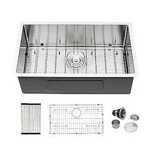 Dcolora 33 Inch Undermount Kitchen Sink 16 Gauge Stainless Steel Deep Large Single Bowl Under Counter Sink, 33"x19"x10" Rounded Corner, DC-U7714