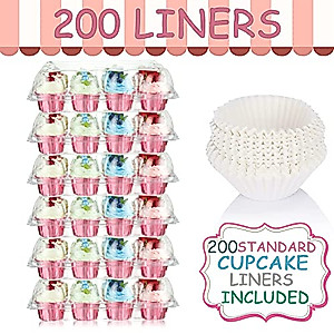 Farielyn-X (12 Pack x 15 Sets) Stackable Cupcake Carrier Holders with 200 Pack Cupcake Liners, Plastic Cupcake Boxes for 12 Cupcakes, Clear Disposable Cupcake Containers, Tall Dome Lid Cupcake Trays