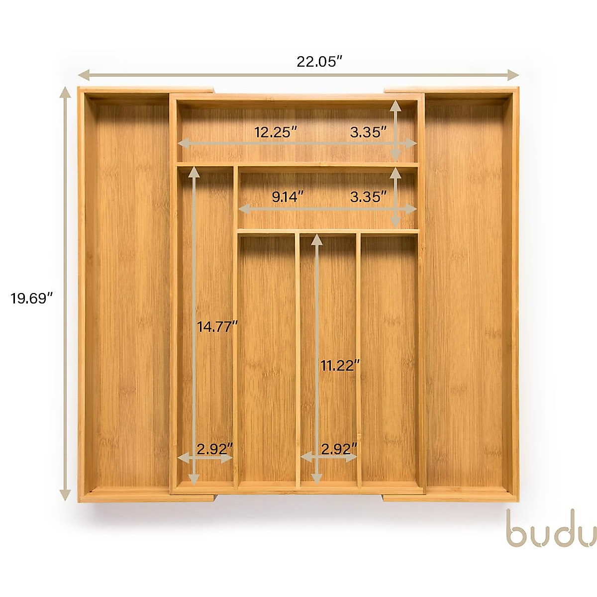 budu Silverware Drawer Organizer #19.7" Depth – Utensil Holder, Kitchen Drawer Organizers for Flatware, Cutlery – Perfect Utensil Organizer for Silverware & Other Kitchen Organization Tools & Storage