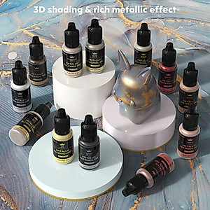 Metallic Alcohol Ink Set - 12 Metal Color Alcohol-Based Resin Inks, High Concentrated Extreme Shimmer with Gemstone Mixatives for Epoxy Resin Petri Yupo Tumbler Cups Fluid Art Painting (15ml/.5 fl oz)