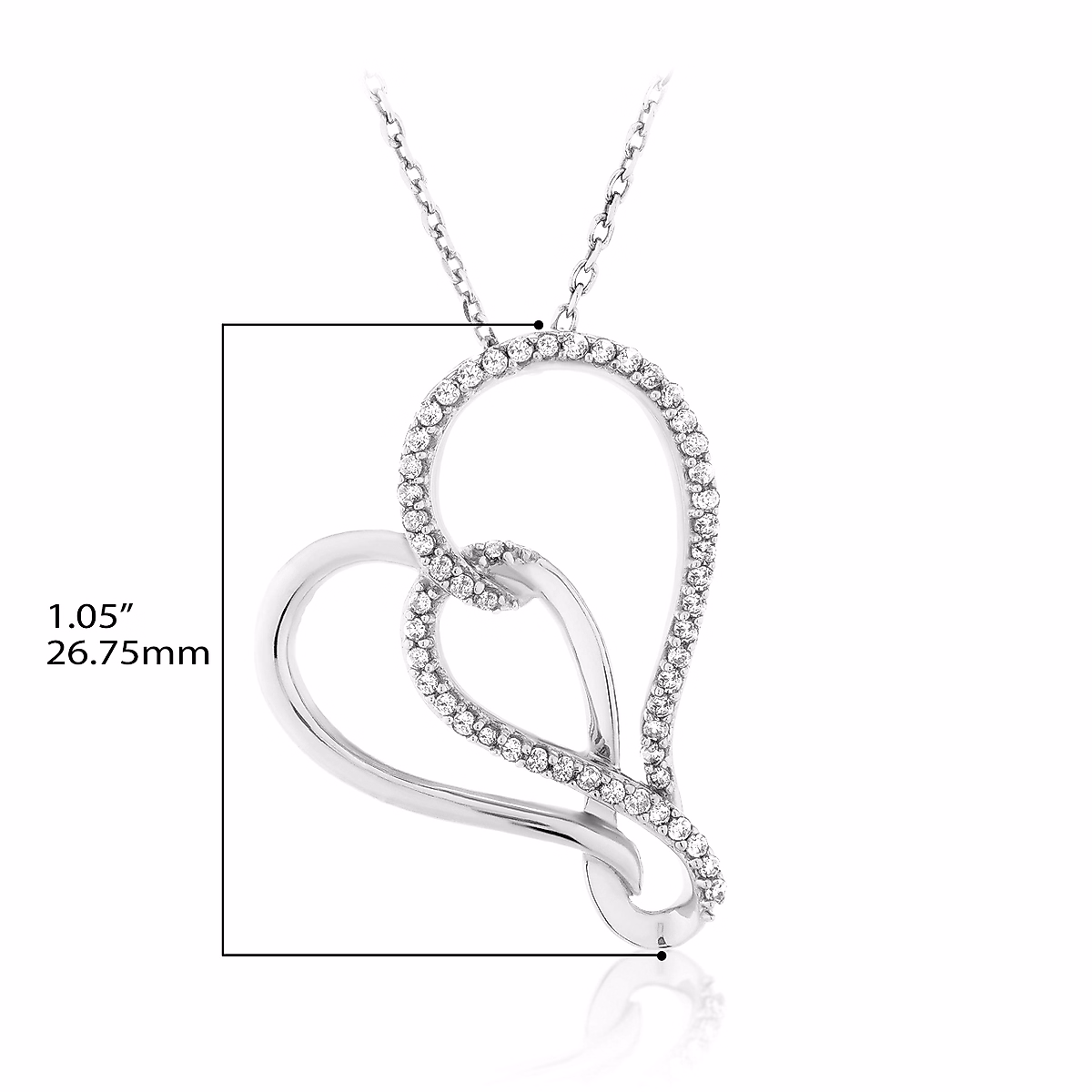 .925 Sterling Silver 1/4 Cttw Diamond Sideways Infinity Knot Heart Pendant Necklace on 18" Cable Chain (I-J Color, I2-I3 Clarity)