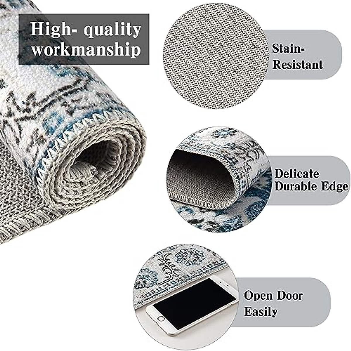 RUGSREAL Boho Washable Runner Rug 2x6 Hallway Runner Vintage Floral Carpet Runner Non Skid Machine Washable Low Pile Non-Shedding Runners Foldable Entry Throw Area Rug for Living Room Bedroom