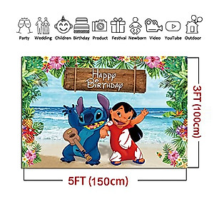 Tropical Luau Summer Beach Ocean Photo Backdrops 5x3ft Cartoon Photography Background for Kids Happy Birthday Dessert Table Top Summer Aloha Luau Party Decoration Banner