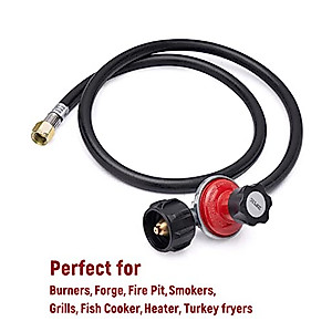 SHINESTAR a Propane Tank Gauge for 5-40lb LP Tank, and 0-20 PSI Adjustable Propane Regulator with Hose (4FT), Perfect for Turkey Fryer, Grill, Gas Burner, Fire Pit, Orifice Connector Included