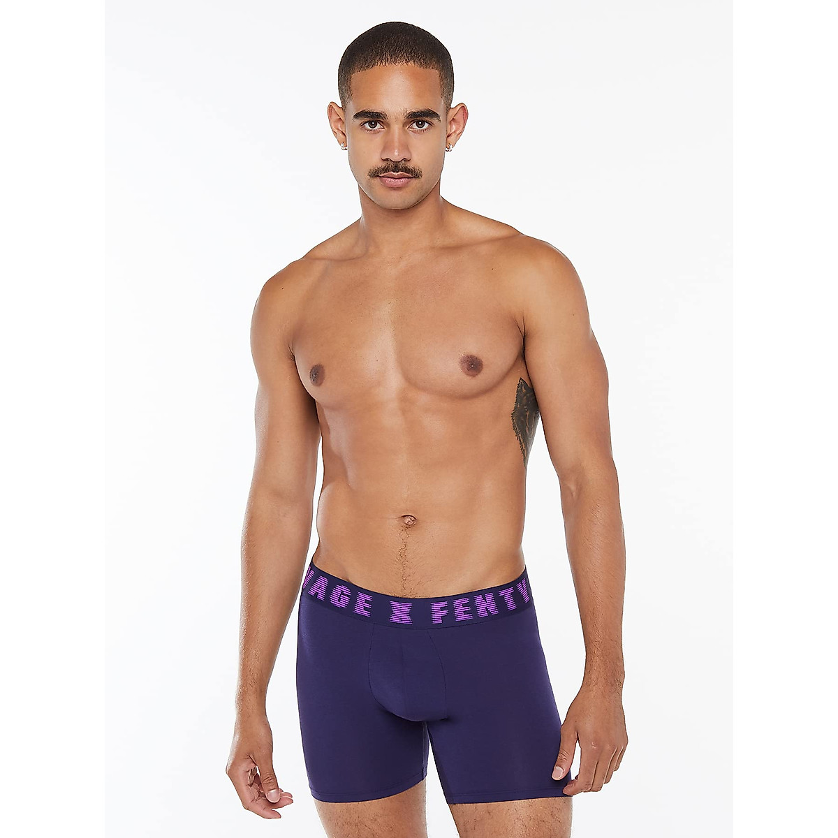 Savage X Fenty, Men's, Boxer Briefs, Matte logo elastic waistband, Front contour pouch, Cotton, Navy Blue, L