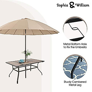 Sophia & William Patio Dining Set 7 Pieces Outdoor Furniture Table and Chairs Metal, 6 x Swivel Dining Chairs Textilene with 1 Wood Like Umbrella Table for Lawn Pool Garden Porch