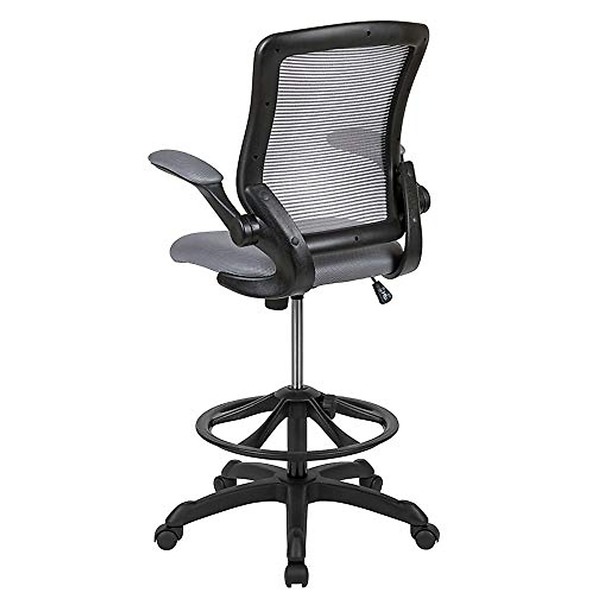 Flash Furniture Kale Mid-Back Dark Gray Mesh Ergonomic Drafting Chair with Adjustable Foot Ring and Flip-Up Arms