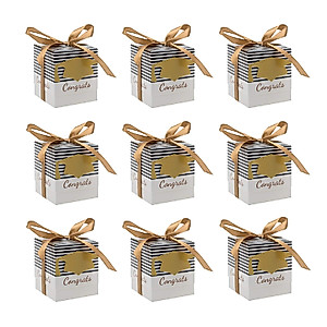 JANOU Graduation Gift Paper Candy Boxes DIY Congrats Cap Stripes Cardboard Sweet Boxes with Ribbons for Graduation Ceremony Party Favors Pack 24pcs