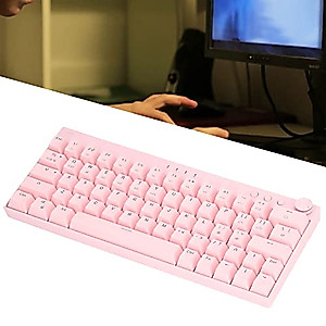 Yoidesu Wireless Mechanical Gaming Keyboard, Pink 64 Keys Plus Wireless RGB Backlight Mechanical Keyboard 3 Modes 2.4G/BT 3.0, 5.0/Type c Wired Gaming Keyboard with Knob RGB(Red Switch)