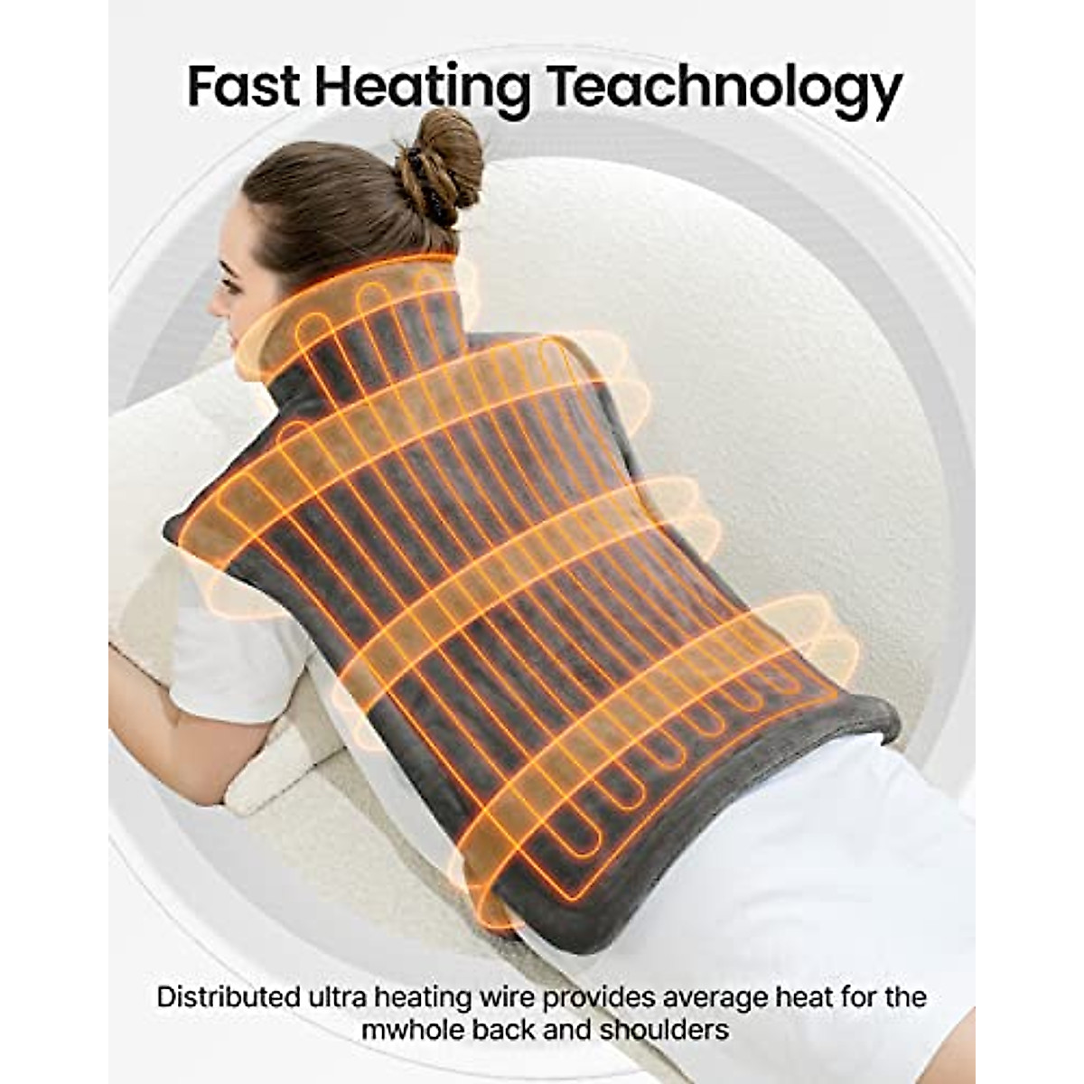 RENPHO Weighted Heating Pad for Back Pain Relief, 24"x33'' Electric Heat Pads for Neck and Shoulders, Fast-Heating, Auto Shut Off, Gifts for Women, ETL Certified, Gray