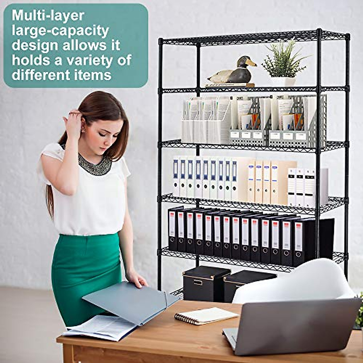 6 Tier Wire Rack Storage Shelves Metal Shelf Wire Shelving Unit with Wheels Heavy Duty NSF Utility Shelves Height Adjustable Kitchen Garage Shelf Racks, 82"x 48"x 18", Black