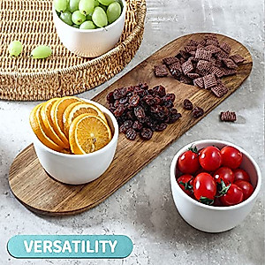 Wareland Chip and Dip Serving Set with Acacia Wooden Tray, 12oz White Glazed Ceramic Dipping Bowls, Serving Dishes for Entertaining, Small Serving Bowls for Side Dishes, Salsa, Appetizers, Condiments