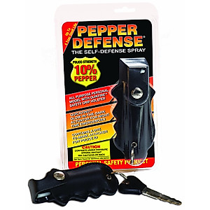 Pepper Defense 1/2 oz. Pepper Spray with Grip Holster and Keychain Attachment - Safety Twist Lock Glow Trigger - Maximum Strength 10% OC Formula - Self Defense Personal Protection (Black 2-Pack)