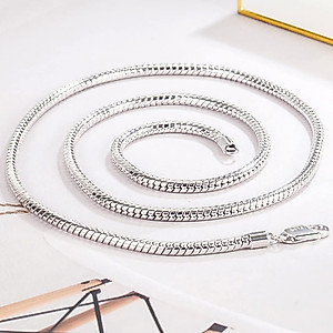 Meilanduo 925 Sterling Silver 3mm Round Snake Necklace, Delicate Dainty Snake Necklace, Sizes 18" to 30" Inch for Women & Men (28", Silver-Tone)