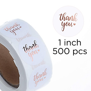 Thank You Stickers,1" Thank You Stickers, Rose Gold Foil Font Round Label for Birthdays, Weddings, Giveaways,Perfect for Small Business Gifts to Seal and Decorate
