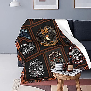 Motorcycle Throw Eagle Blanket Super Soft Warm Cozy Blankets Lightweight Microfiber Flannel Sherpa Fuzzy Plush Throws for Sofa Couch Bedding All Season 60"x50"