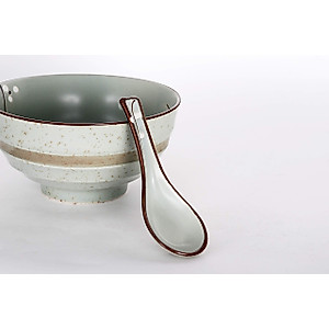 Hinomaru Collection 6 Piece Quality Porcelain Cherry Blossom Sakura Design 20 fl oz Multi Purpose Tayo Rice Noodle Bowl Set of 2 with Matching Spoon and Bamboo Chopsticks (Soshun Sakura)