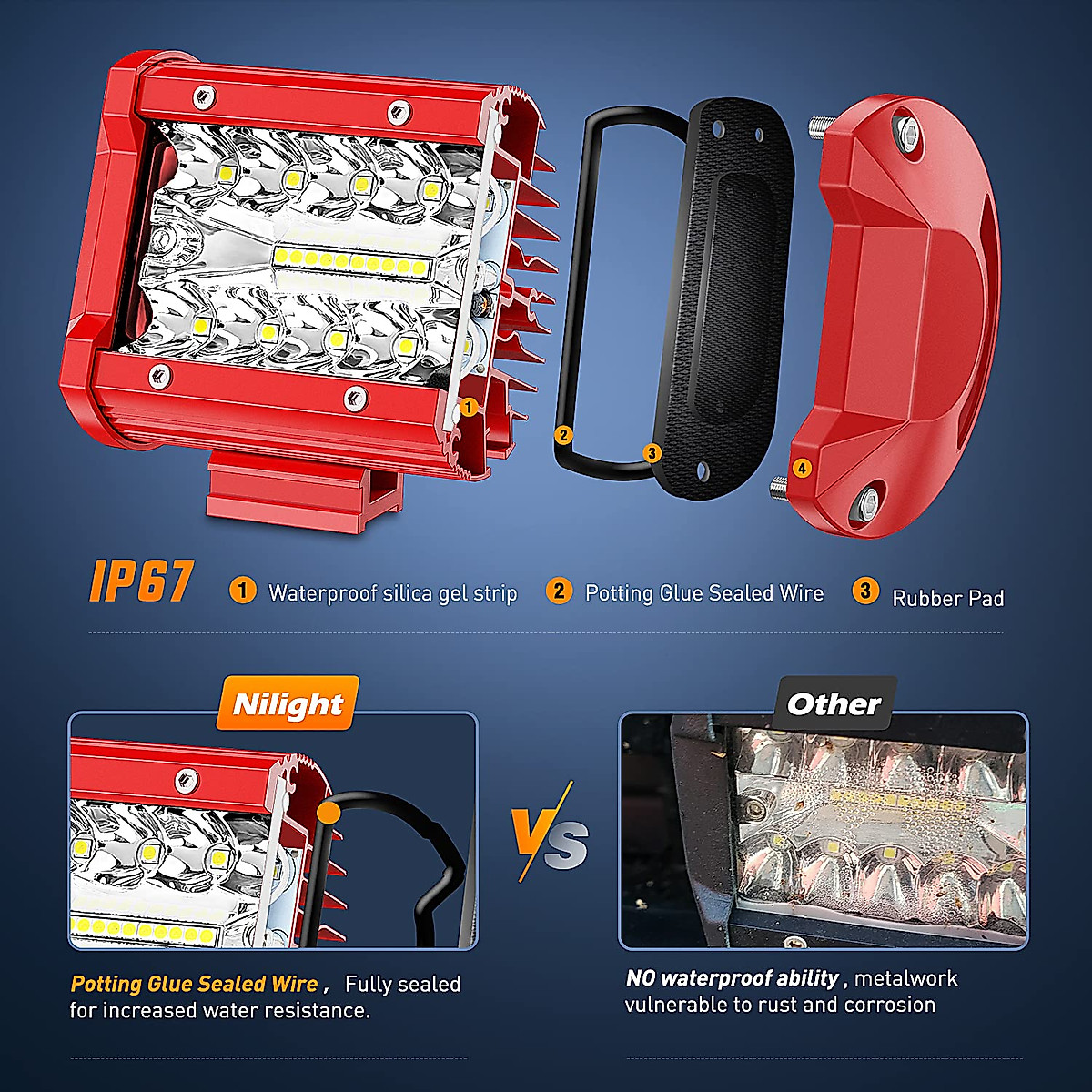 Nilight LED Light Bar 2PCS 60W 4Inch Triple Row Spot Flood Combo Lights w/Wiring Kit for Fog Light Driving Light Work Light on Off-Road Truck SUV ATV UTV, 2 Years Warranty