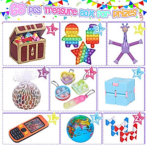 KUBUSFLY Fidget Toys, 68 Pack Party Favors for Kids, Treasure Box Toys for Classroom Prizes, Sensory Fidget Toys Carnival Prizes, Pinata Filler, Goodie Bag Stuffers Gifts for Kids Age 3 4 5 6 7 8+