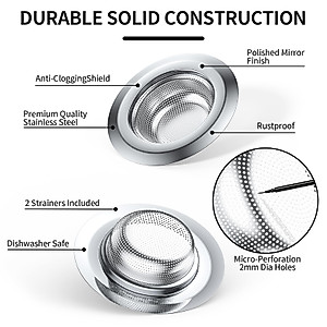 Kitchen Sink Strainer Stainless Steel, Kitchen Sink Drain Strainer, Kitchen Sink Drain Basket, Sink Strainers with Large Wide Rim 4.5" Diameter for Kitchen Sinks … (Stainless Steel)