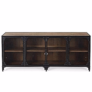 EROMMY TV Stand, 60 inch Mid Century Modern TV Console with 4 Door Metal Mesh, Retro TV Stand in Living Room, Entertainment Room, Office, 4 Door