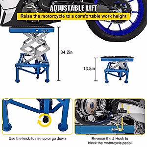 VEVOR Hydraulic Motorcycle Lift Table, 300LBS Hydraulic Motorcycle Scissor Jack, Portable Lift Table, Adjustable Motorcycle Lift Jack, Blue Motorcycle Lift Stand
