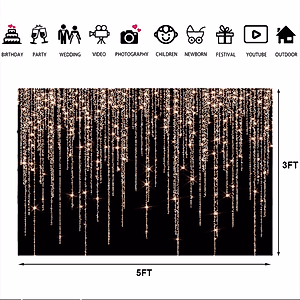 Ticuenicoa 5×3ft Bokeh No Glitter Tassel Curtain Rose Gold Backdrop Black Rose Pink Golden Bokeh Girls Birthday Photography Background Sweet 16 18 21th 30th Women Birthday Party Banner Decorations