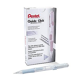 Pentel Quick Click Mechanical Pencil, (0.5mm), Fine, Gray Barrel, Box of 12 Pencils (PD215N)