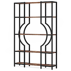 Tribesigns 5-Tier Bookshelf and Bookcase, Vintage Tall Bookcase with 12 Open Display Shelves, Wooden Book Shelving Unit with Metal Frame for Home Office, Living Room, Bedroom