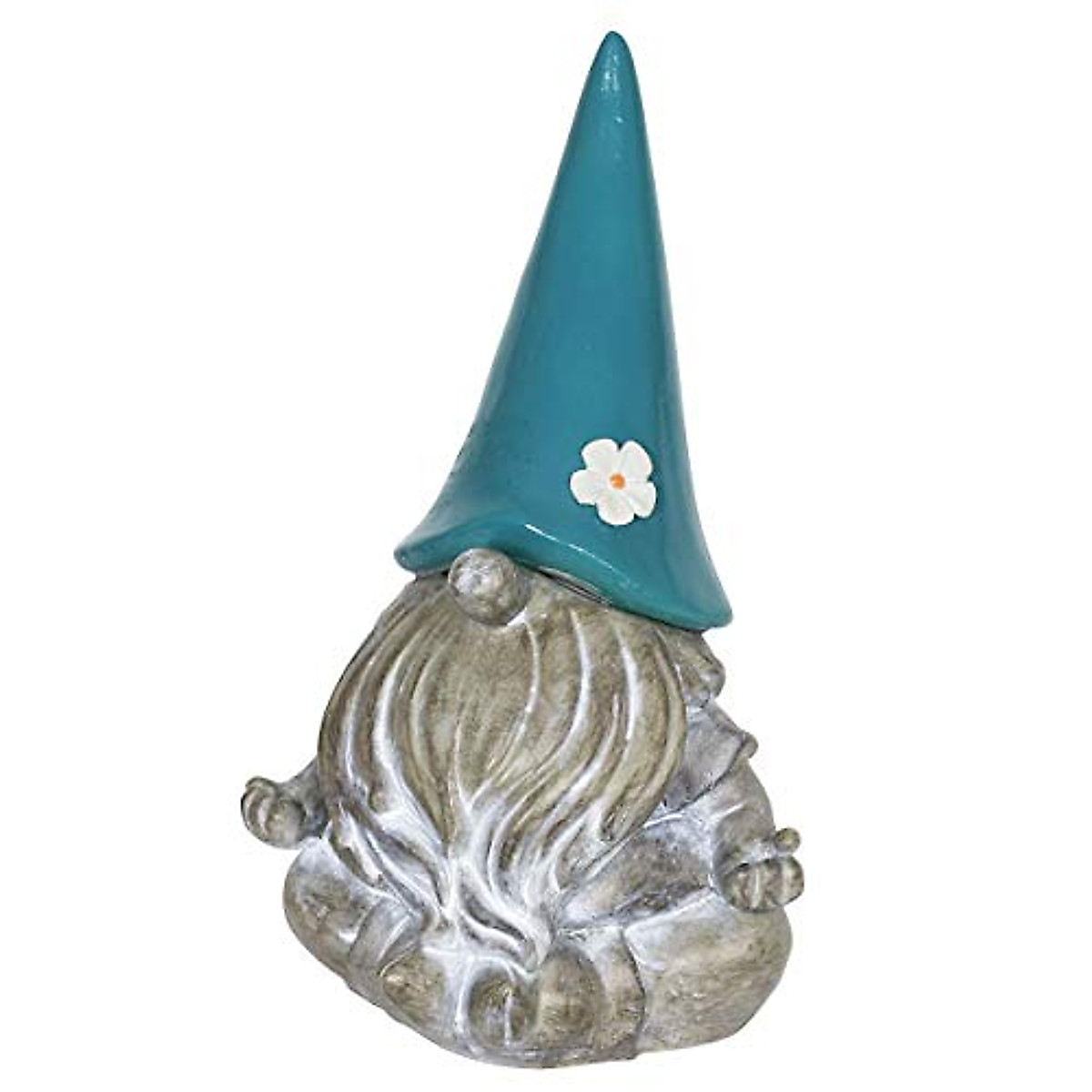 Exhart Garden Sculpture, Meditating Yoga Solar Garden Gnome Statue, LED Flower Hat, Outdoor Garden Decoration, 7 x 11.5 Inch, Teal